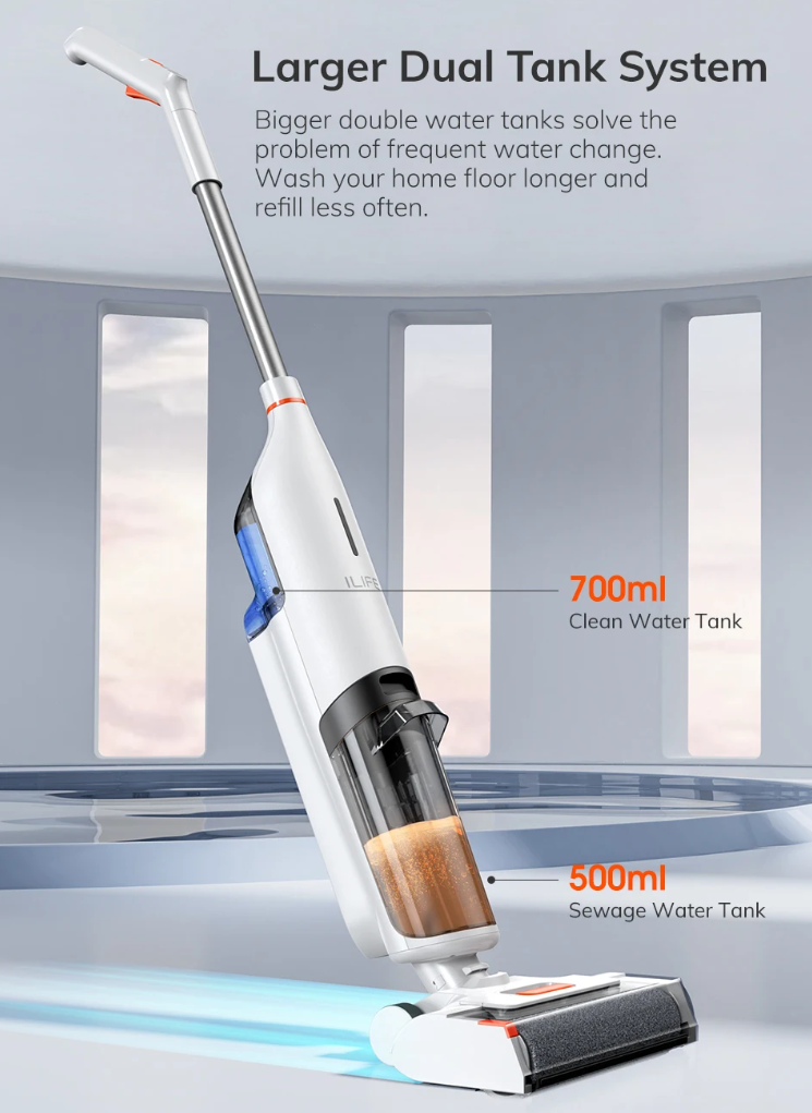 ILIFE W90 Cordless Wireless Wet Dry Smart Mop: 1 Min Self Cleaning